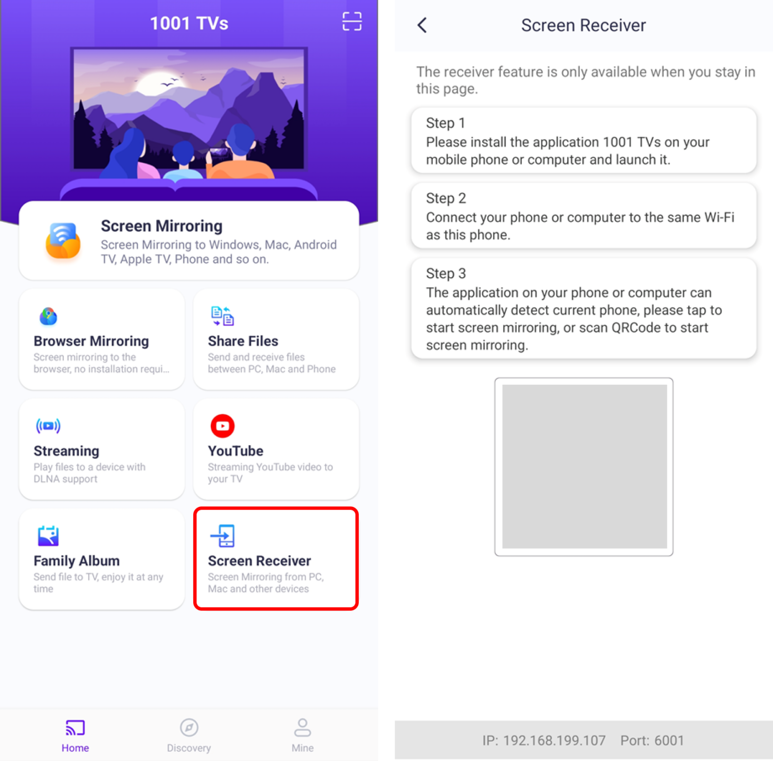 1001 TVs--Come specchiare lo schermo su un telefono Android/iOS
